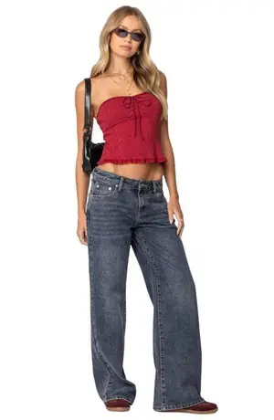 EDIKTED Ace Low Rise Wide Leg Jeans - Dark-blue