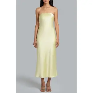 GHRAIL Nora Strapless Satin Midi Dress