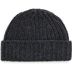 Johnstons Of Elgin Marled Cashmere Rib Beanie - Dark Navy Marl
