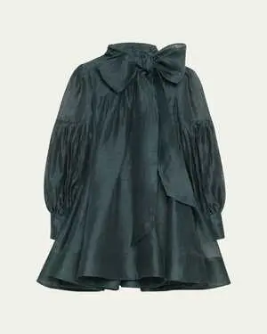Zimmermann Pavilion Tie-Neck Mini Dress - Pine | Editorialist
