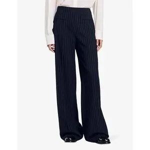 Sandro Pinstriped Straight-leg Trousers - Noir / Gris