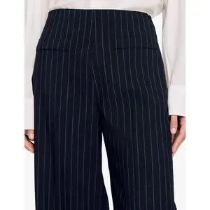 Sandro Pinstriped Straight-leg Trousers - Noir / Gris