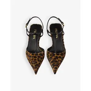 Prada Logo-plaque Leopard Leather Heeled Courts