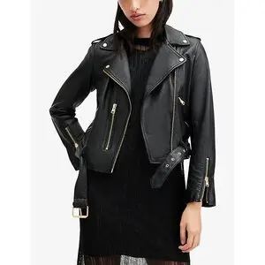 ALLSAINTS Balfern Buckle-embellished Leather Biker Jacket - Black/gold