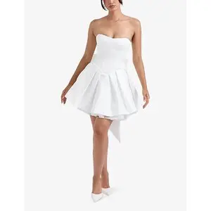 House Of Cb Fitted-bodice Bow-embellished Woven Mini Gown - White