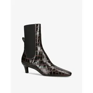 TOTEME Crocodile-embossed Leather Heeled Ankle Boots - Dark Brown