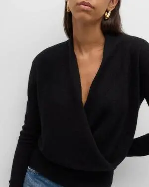 Neiman Marcus Faux Wrap Sweater - Black
