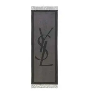 Saint Laurent Silk Logo Scarf - Grey