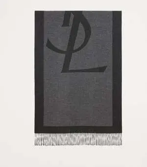 Saint Laurent Silk Logo Scarf - Grey