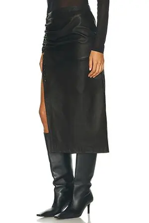 Rabanne Ruched Leather Skirt