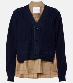 Sacai Layered Wool-blend Cardigan