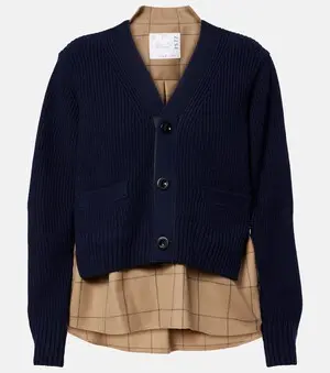 Sacai Layered Wool-blend Cardigan - Blue
