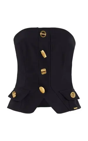 Françoise Bijou Buttoned Gabardine Strapless Vest - Black