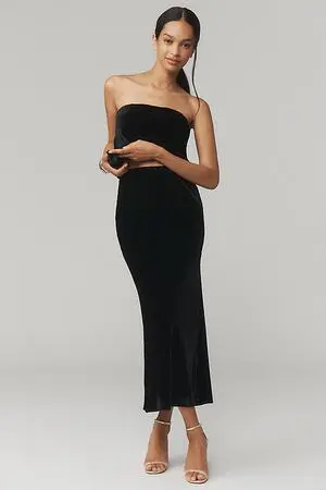 Anthropologie Tilda Velvet Maxi Slip Skirt - Black