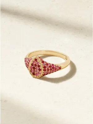 Yvonne Léon Baby Chevalière Poire 9-karat Gold, Ruby And Sapphire Signet Ring - Pink
