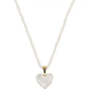 FREYA ROSE Seed Pearl Necklace With Mother Of Pearl Heart Pendant - Ivory