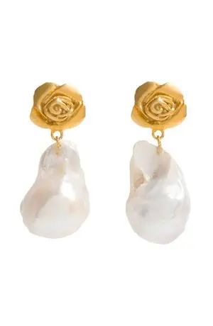 FREYA ROSE Rose Baroque Pearl Drop Earrings - Gold