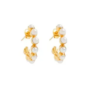 FREYA ROSE Mini Stud Pearl Hoop Earrings - Gold