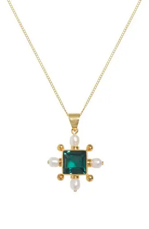 FREYA ROSE Green Quartz Cross Pendant Necklace - Gold