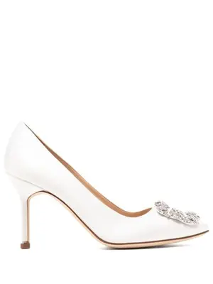 Manolo Blahnik Hangisi 90mm Satin Pumps - White
