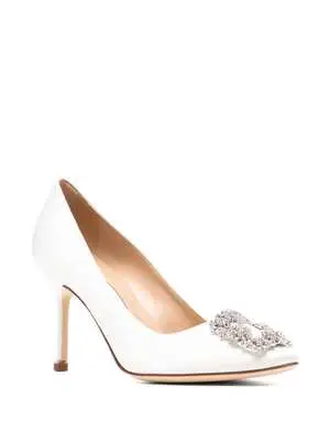 Manolo Blahnik Hangisi 90mm Satin Pumps - White