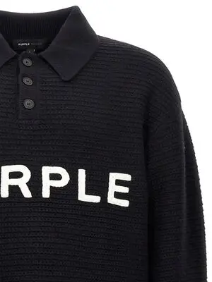 PURPLE BRAND Knitted Logo Lettering Polo