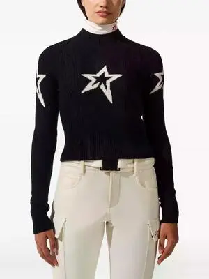 Perfect Moment Cable Knit Star Intarsia Merino Wool Sweater - Blue