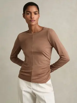 REISS Sierra Ruched Top - Mink