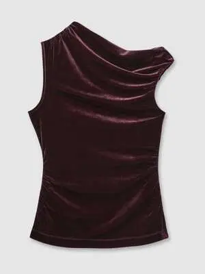 REISS Dylan Velvet Off-shoulder Top - Berry