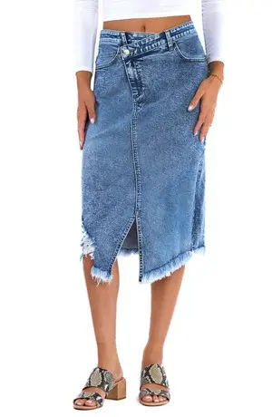 WASH LAB DENIM Crossover Waistband Midi Skirt - Loaded Blue