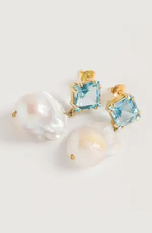 FREYA ROSE Blue Topaz Baroque Drop Earrings