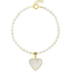 FREYA ROSE Rice Pearl And Mother Of Pearl Heart Charm Bracelet - Gold
