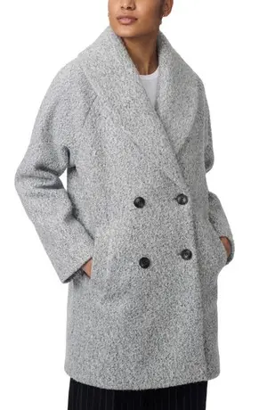 Bernardo Shawl Collar Double Breasted Faux Shearling Coat