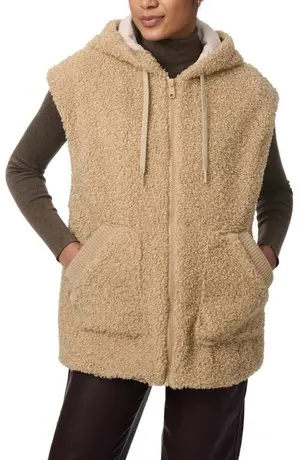 Bernardo Faux Shearling Hooded Vest - Beige