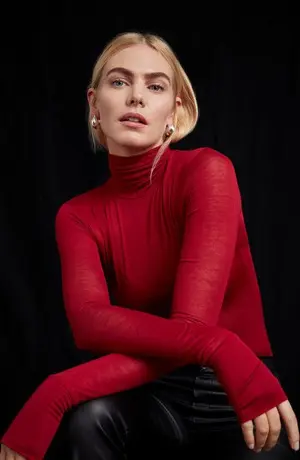 MARCELLA Eloise Turtleneck Semisheer Jersey Top - Red