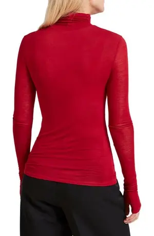 MARCELLA Eloise Turtleneck Semisheer Jersey Top - Red