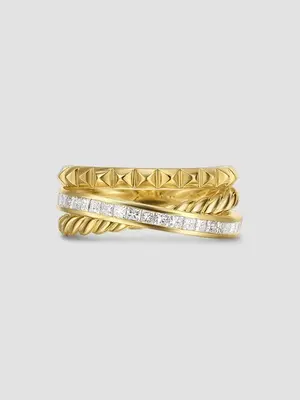 David Yurman Crossover Trio Three Row Ring In 18k Yellow Gold