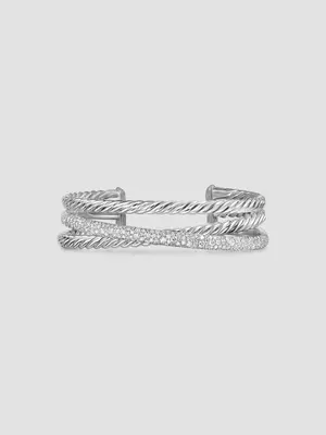 David Yurman Pavé Crossover Three Row Cuff Bracelet In Sterling