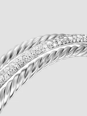 David Yurman Pavé Crossover Three Row Cuff Bracelet In Sterling