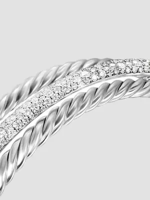 David Yurman Pavé Crossover Three Row Cuff Bracelet In Sterling