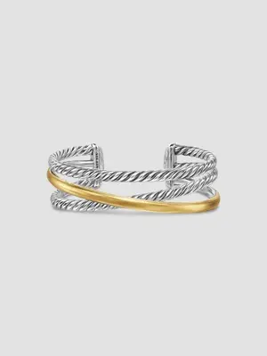 David Yurman Crossover Three Row Cuff Bracelet In Sterling