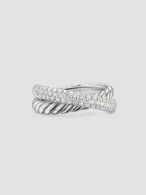 David Yurman Crossover Two Row Ring In Sterling Silver - Diamond