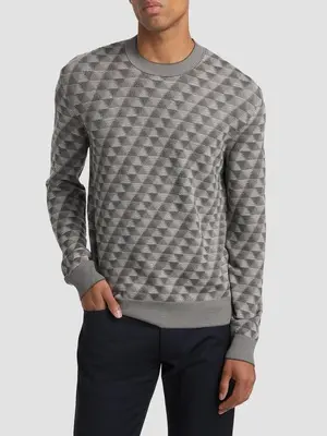 Giorgio Armani Geo Print Crewneck Sweater - Grey