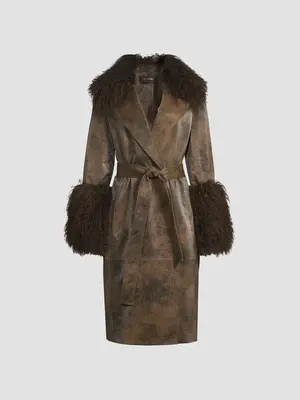 Kobi Halperin Viv Shearling-trimmed Belted Coat - Dark Brown