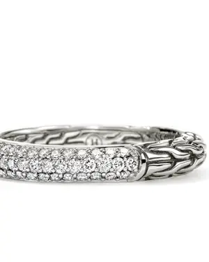 John Hardy Sterling Diamond Band Ring - Silver