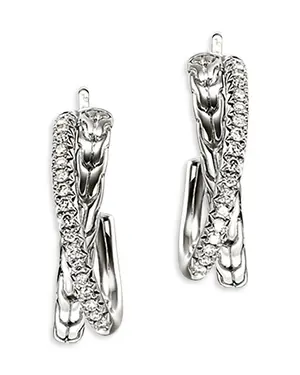 John Hardy Sterling Diamond Pave Crossover Earrings - Silver
