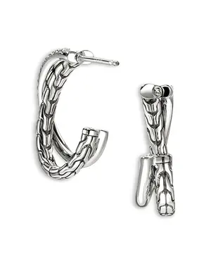 John Hardy Sterling Diamond Pave Crossover Earrings - Silver