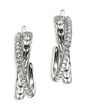 John Hardy Sterling Diamond Pave Crossover Earrings - Silver