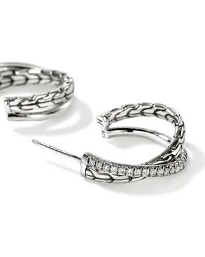 John Hardy Sterling Diamond Pave Crossover Earrings - Silver