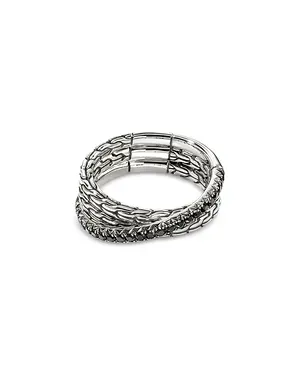 John Hardy John Hardy Sterling Silver Black Sapphire Pave Crossover Ring Black/silver